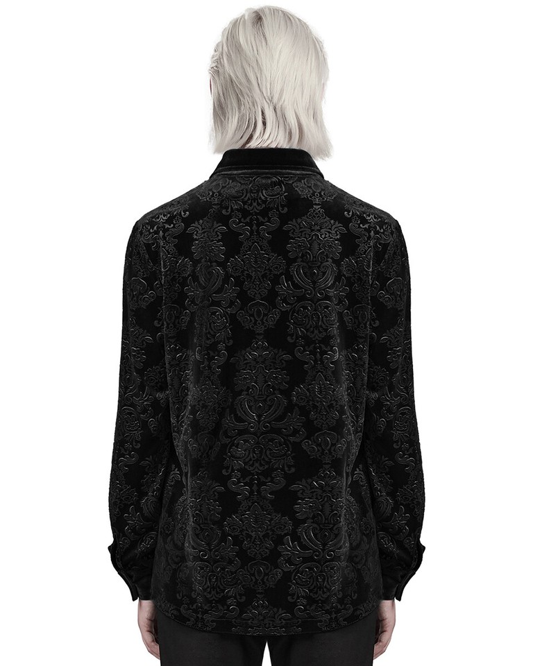 Punk Rave Mens Gothic Aristocrat Embossed Velvet Damask Shirt - Black ...
