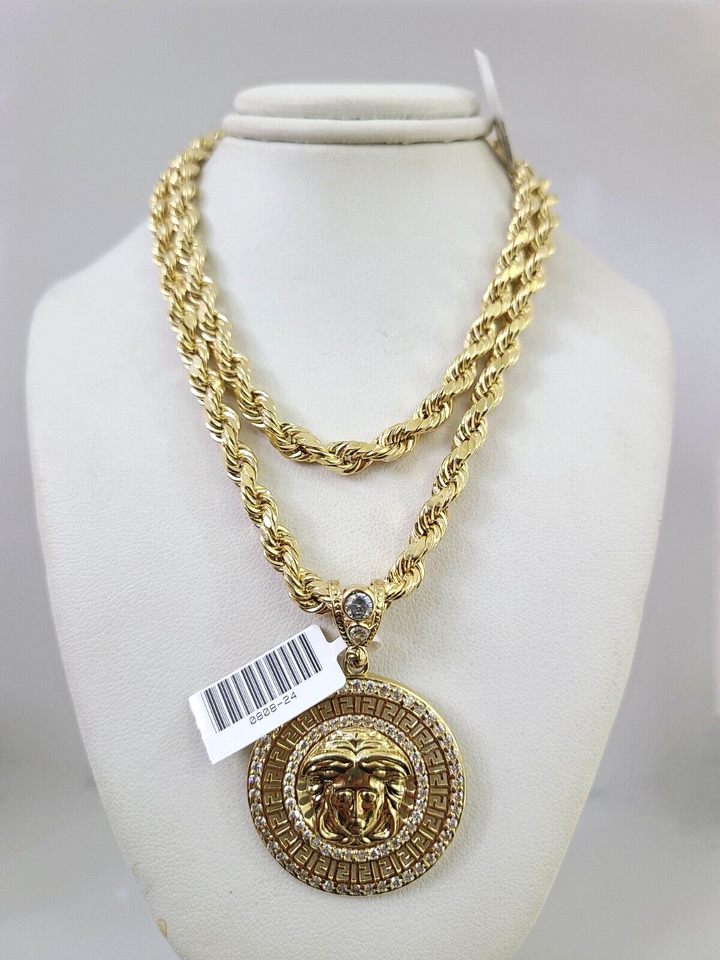 10kt Gold Rope Chain Medusa Head Charm Set 18"-30'' Inch 6mm Necklace ...