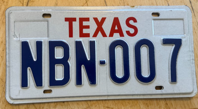 TXS VANITY AUTO LICENSE PLATE " NBN 007 " TX JAMES BOND | eBay