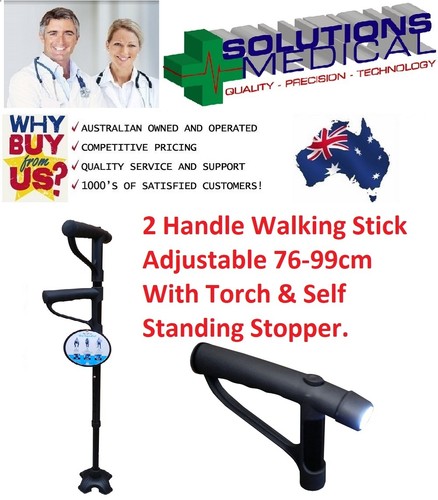 Two Handled Walking Stick With Torch & Self Standing Stopper. | eBay ...