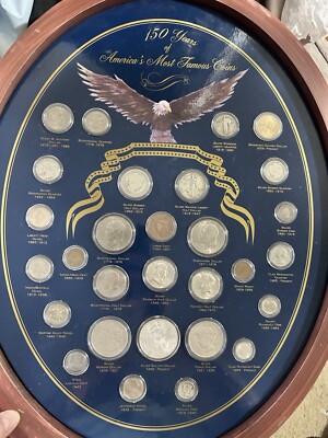 150 Years Of America's Most Famous Coins oval Display Case w Coins, Key ...