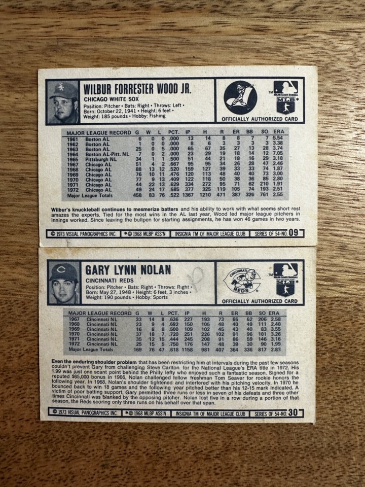 1973 Kellogg's Baseball Pro Super Stars LOT of 2 Gary Nolan, Wilbur ...