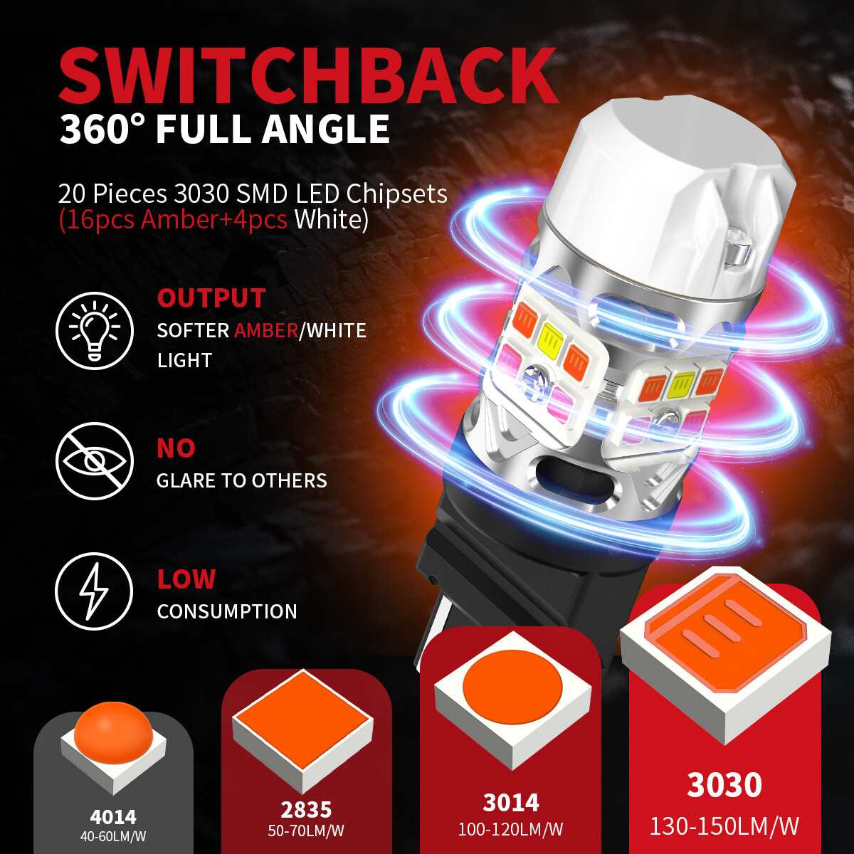 2X Switchback 3157 LED Bulbs Front Turn Signal Light Blinker Bulb No ...