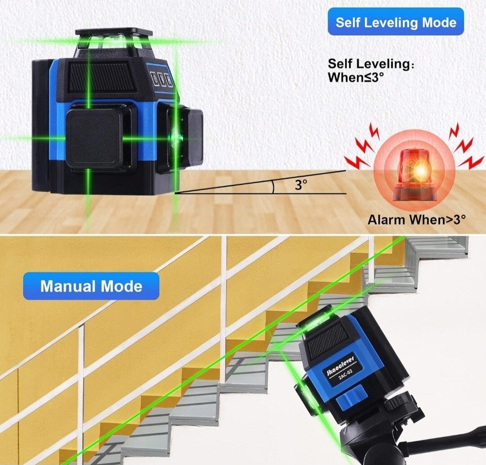 Laser Level Self Leveling - 12 Lines 3x360° Laser Tool, 150FT Green ...