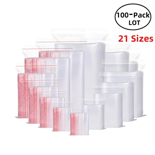 100pcs Reclosable Zip Lock Bags Self Seal Clear Plastic Storage Package ...