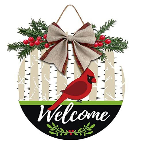 Cardinal Wreath Front Door Welcome Sign Cardinal Carved Wooden Hanging ...