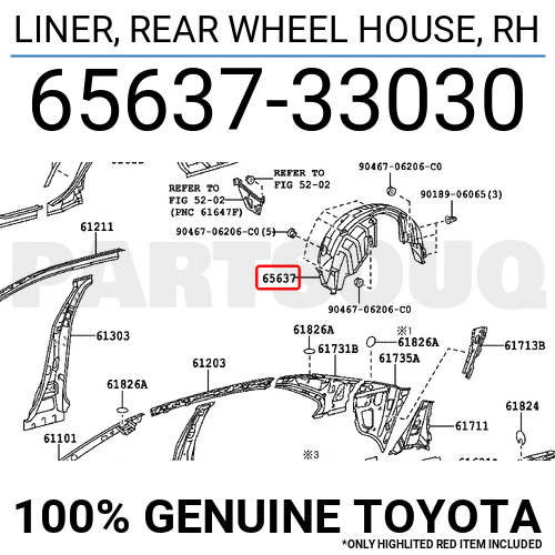 6563733030 Genuine Toyota LINER, REAR WHEEL HOUSE, RH 65637-33030 | eBay