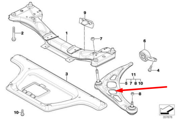 BMW 3 E46 Front Left Lower Control Arm 31122343353 2.5 Petrol Genuine ...