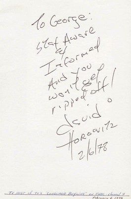 DAVID HOROWITZ - AUTOGRAPH NOTE SIGNED 02/06/1978 | eBay