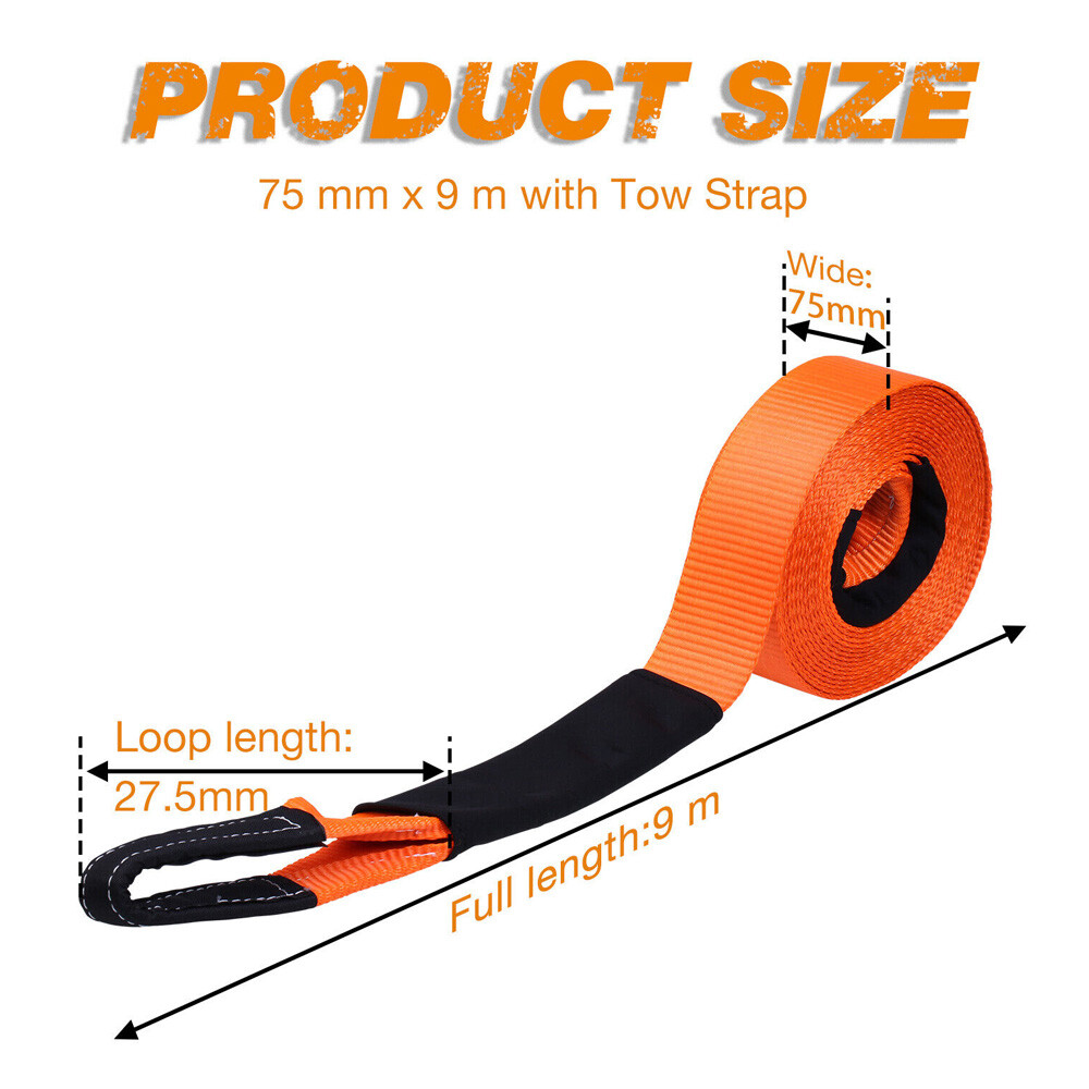 9M*75MM Heavy Duty 4WD Snatch Strap Tow Strap Recovery Kit 12T ...