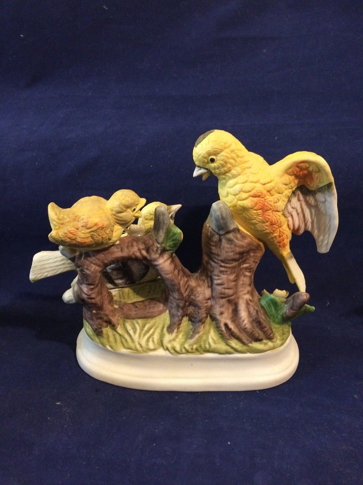 Lefton Japan Yellow Birds with Young Bird on Tree Flowers Porcelain ...