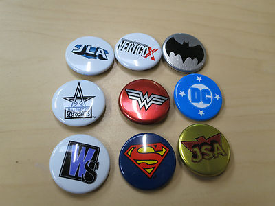 Lot of 9 DC COMICS Promo Buttons / Pins Superman Batman JLA Wonder ...
