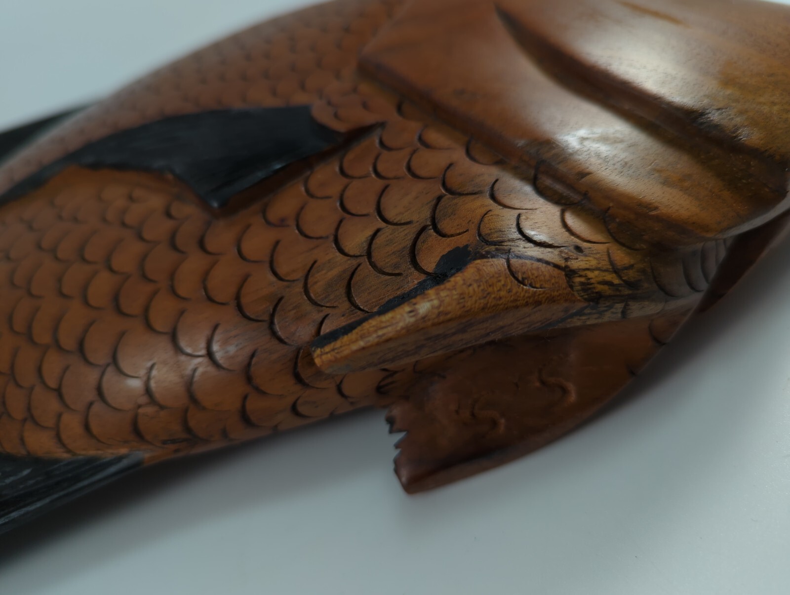 Large Hand-Carved Wood Fish Figurine Statue 17" wide. | eBay