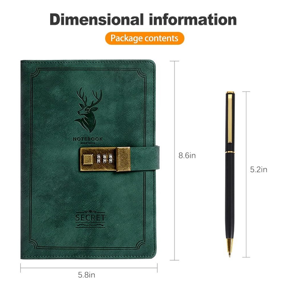 Leather Journal with Combination Lock 240 Pages Travel Notebook with ...