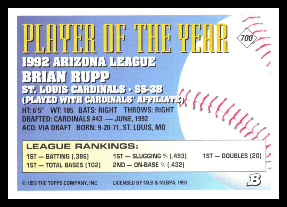 1993 Bowman Brian Rupp #700 RC St. Louis Cardinals 4G | eBay
