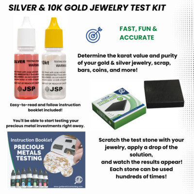 GOLD SILVER TEST ACID Kit 10k .999 .925 Sterling Testing Stone Detect ...