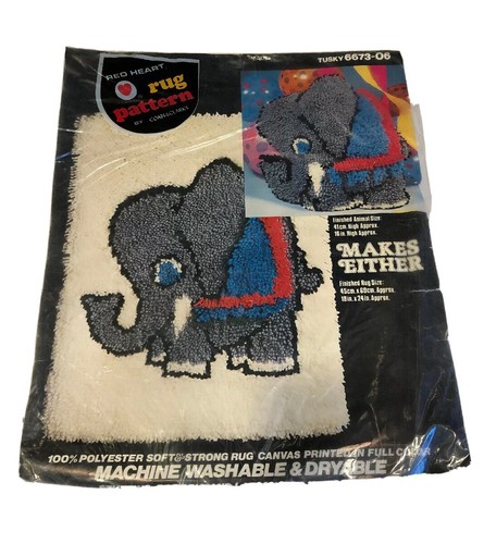 Vintage 1970s TUSKY ELEPHANT Rug/Pillow Hook Pattern Red Heart Coats ...