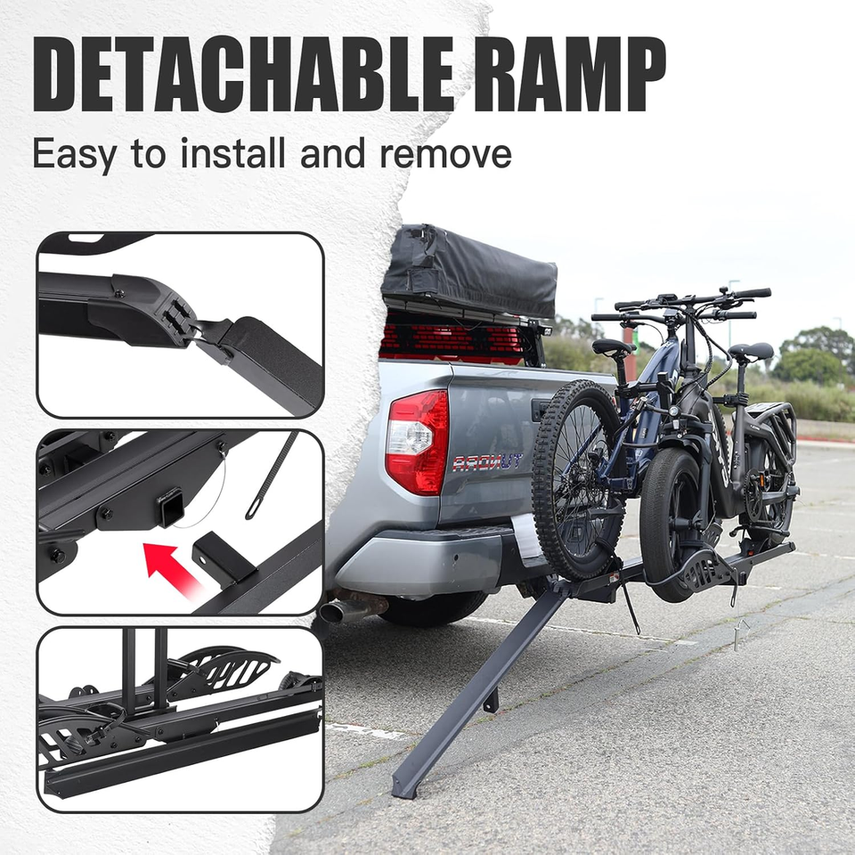 Ebike Rack with Ramp,200 lbs Ebike Racks for Tow Hitch, 2-Bike Rack for ...
