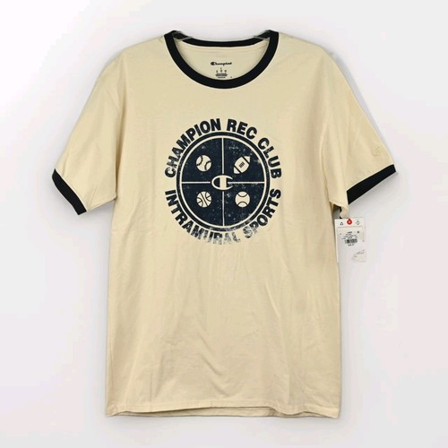 Champion Mens Retro Rec Club Intramural Sports Graphic Tee Shirt Cream ...