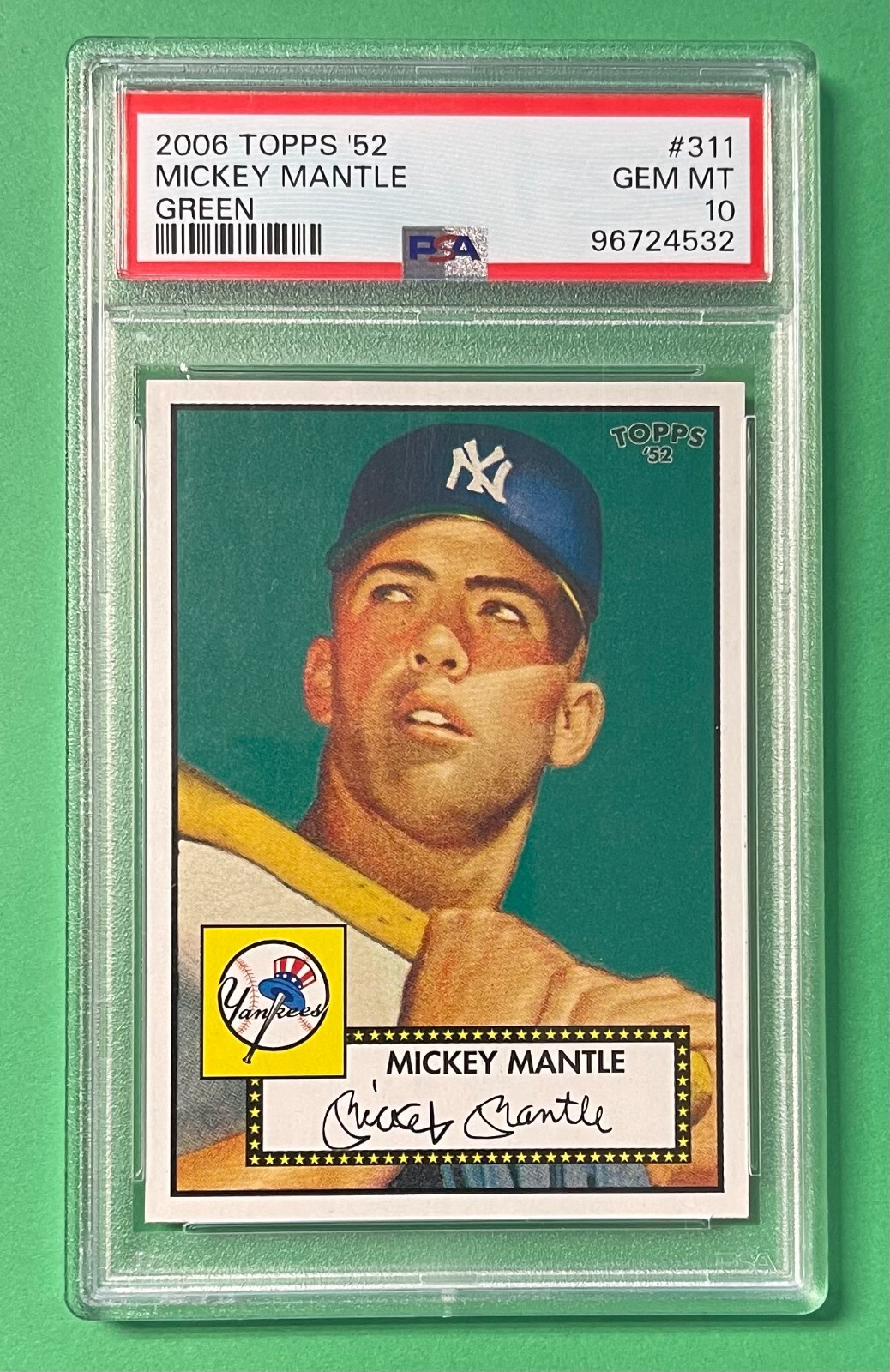 2006 TOPPS '52 MICKEY MANTLE GREEN #311 PSA 10 1952 TOPPS DESIGN ...