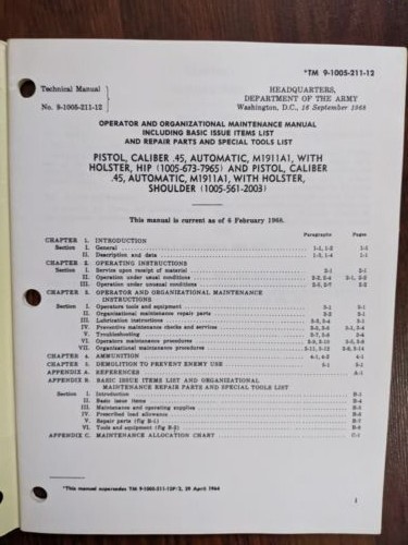 TM 9-1005-211-12 ARMY TECHNICAL MANUAL Pistol .45 Caliber M1911A1 ...