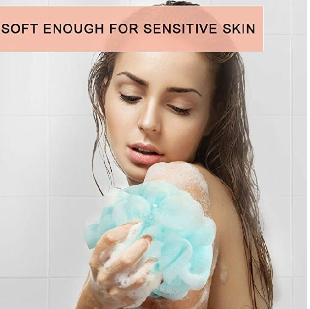 3 PK rainbow color Loofah Bath Sponge Shower Pouf Ball Double Mesh | eBay