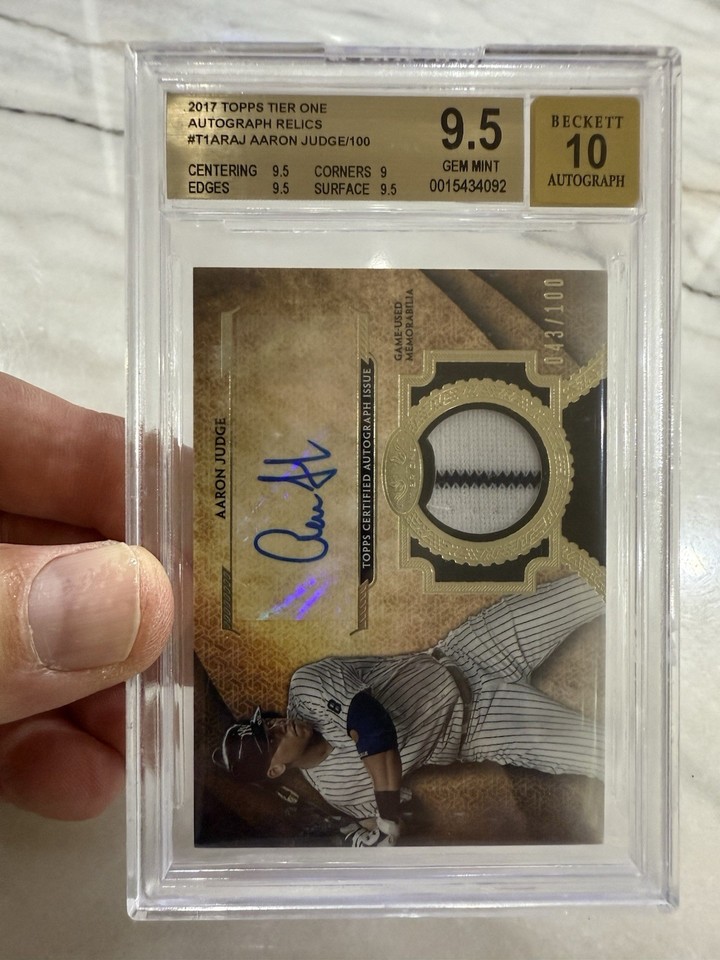 2017 Topps Tier 1 AARON JUDGE Auto Jersey / 100 BGS 9.5 GEM MINT 10 ...