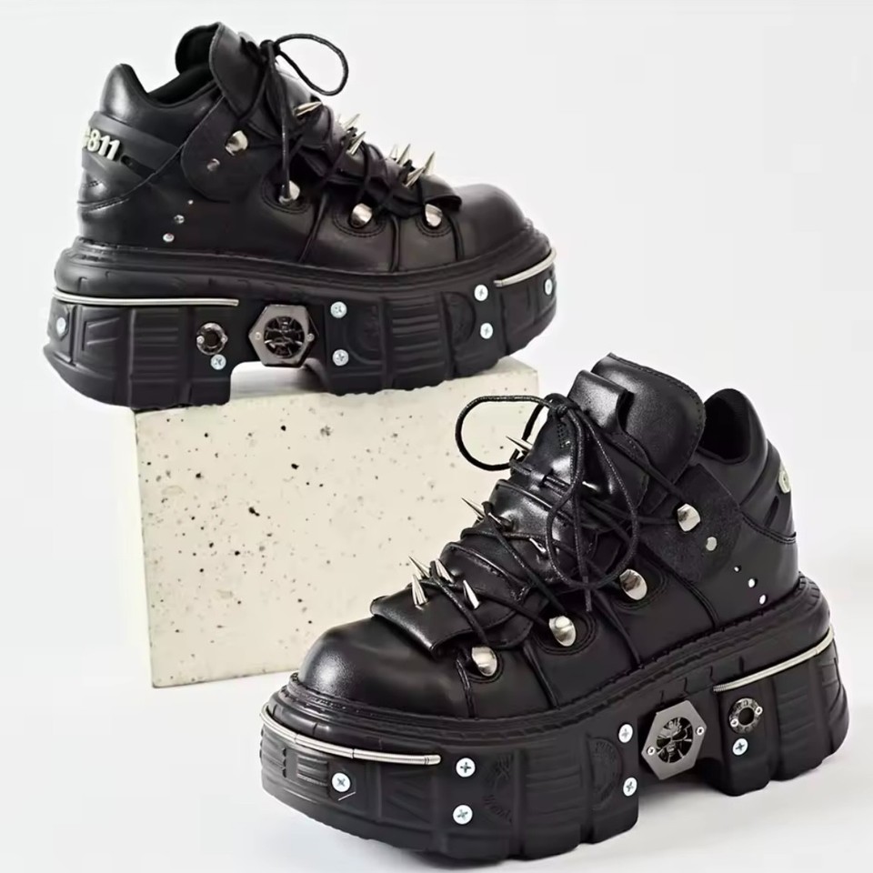 Womans Mens Black Platform Punk Gothic Cosplay Spikes Alt Boots ...