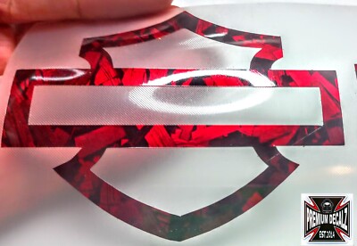 2x 100mm wide HOLOGRAPHIC BLOOD RED FLAKED Harley Davidson Die Cut ...