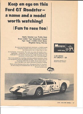 Monogram Ford GT Roadster 1/24 Scale Slot Car Racer Vintage Mag Ad ...