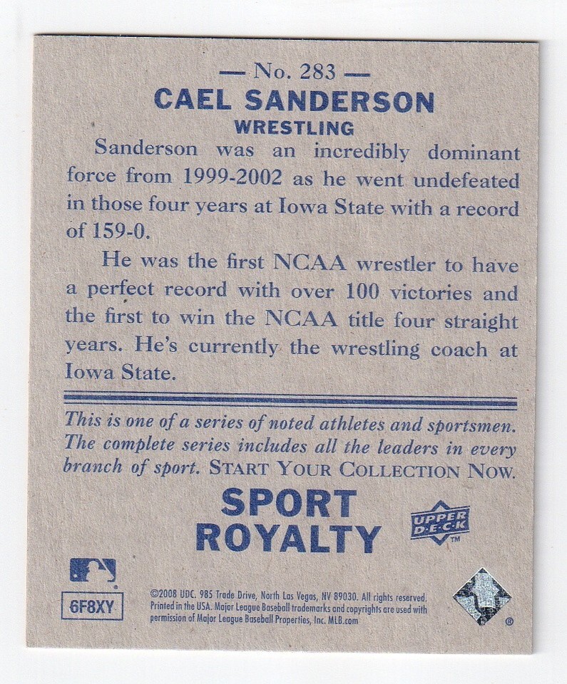 2008 Upper Deck Goudey Sport Royalty Mini Blue Back Cael Sanderson Card ...