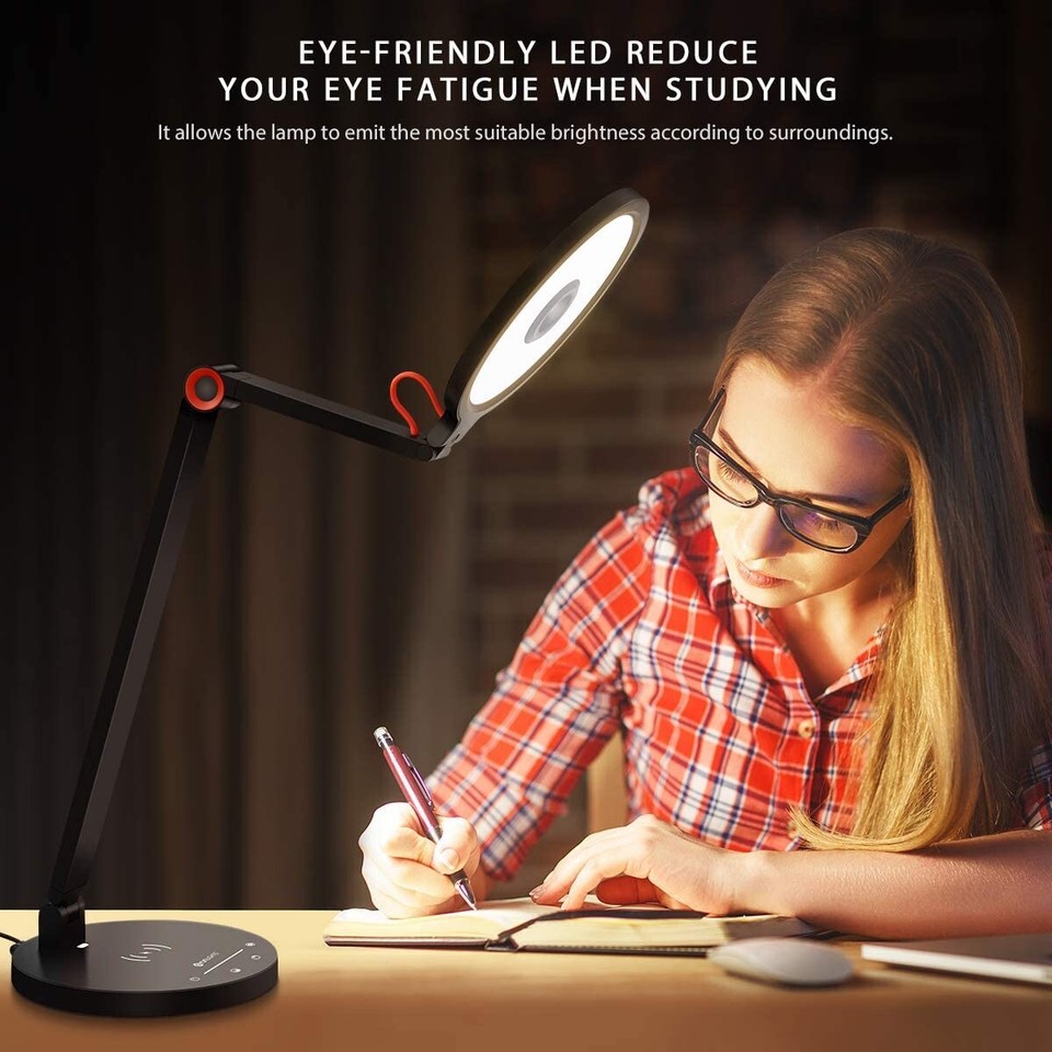 LED Desk Multifunctional Table Lamp Light Wireless Charger Dimmable Eye ...