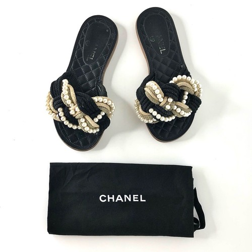 Chanel Cruise 2017 Cuba Braided Pearl Slides Mules Slip On Flat Sandals ...