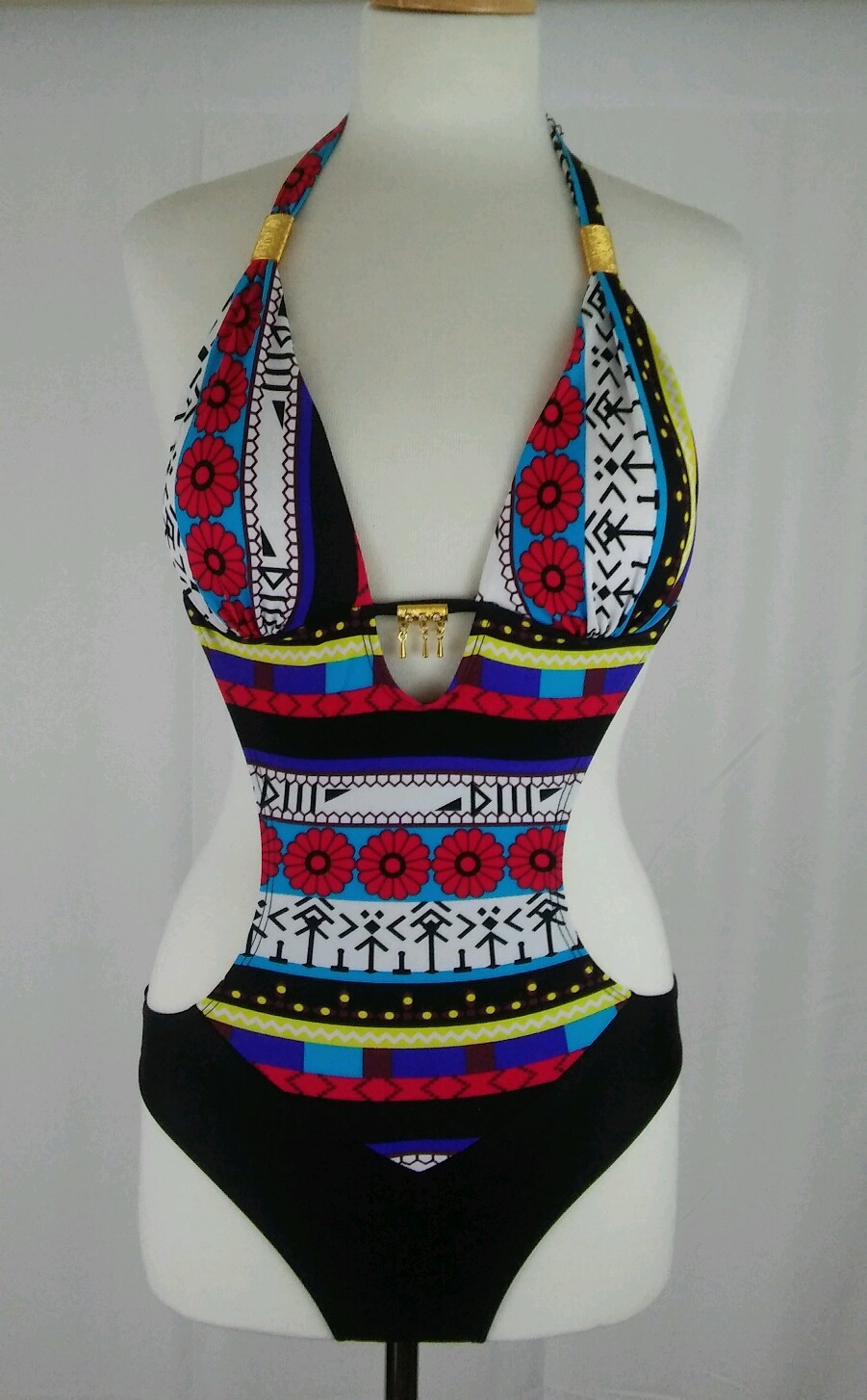 POO CHAI Black/Multi Color One Piece Bathing Swimsuit Sz M | eBay