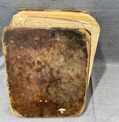 1819 Holy Bible with family history misc ephemera letters newspaper ad ...