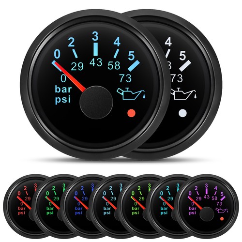 52MM Oil Pressure Gauge 0-5Bar 0-73Psi 7 Color LED Oil Press Meter for ...