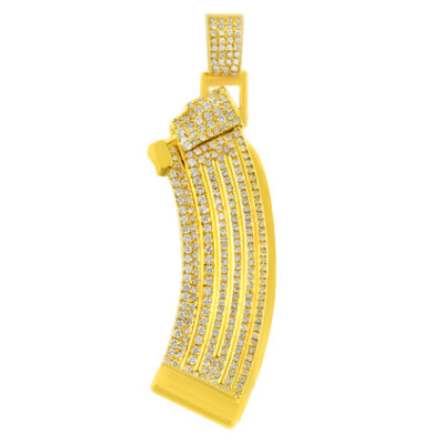 1 5/7ct Round Simulated Diamond "Ak 47 Magazines" Pendant 14K Yellow ...
