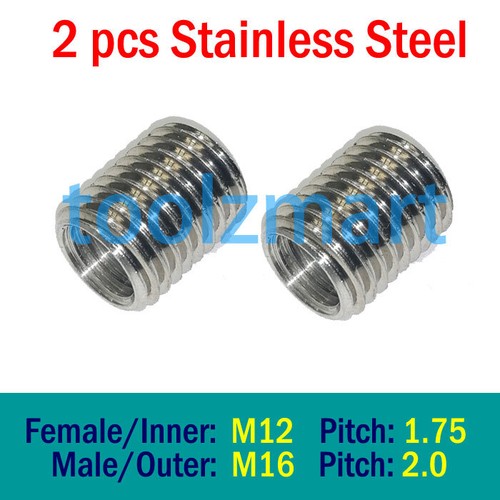 2x M12 M12x1.75 Female M16x2.0 M16 Male Thread Insert Reducer Adapter ...