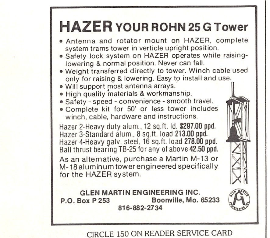 Glen Martin Engineering Inc Hazer Your Rohn 25 G Tower Boonville MO Vtg ...