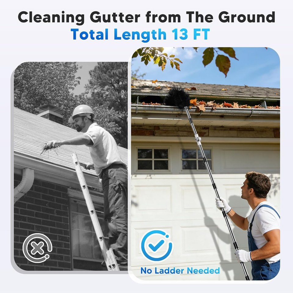 13FT Gutter Cleaning Tools from the Ground - No Ladder Needed ...
