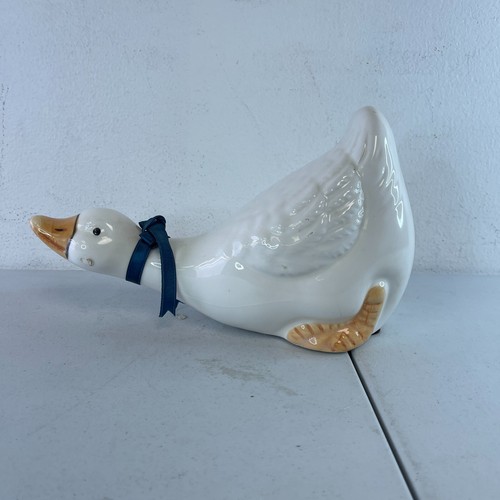 Vintage Small Hand Painted Delicate Ceramic White Geese With Blue ...