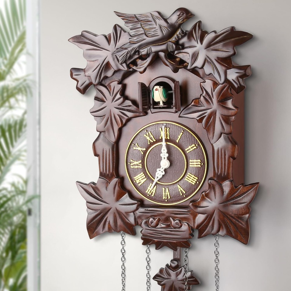 Kendal Handcrafted Linde Wood Cuckoo Clock w/ Night Silencer and Bird ...