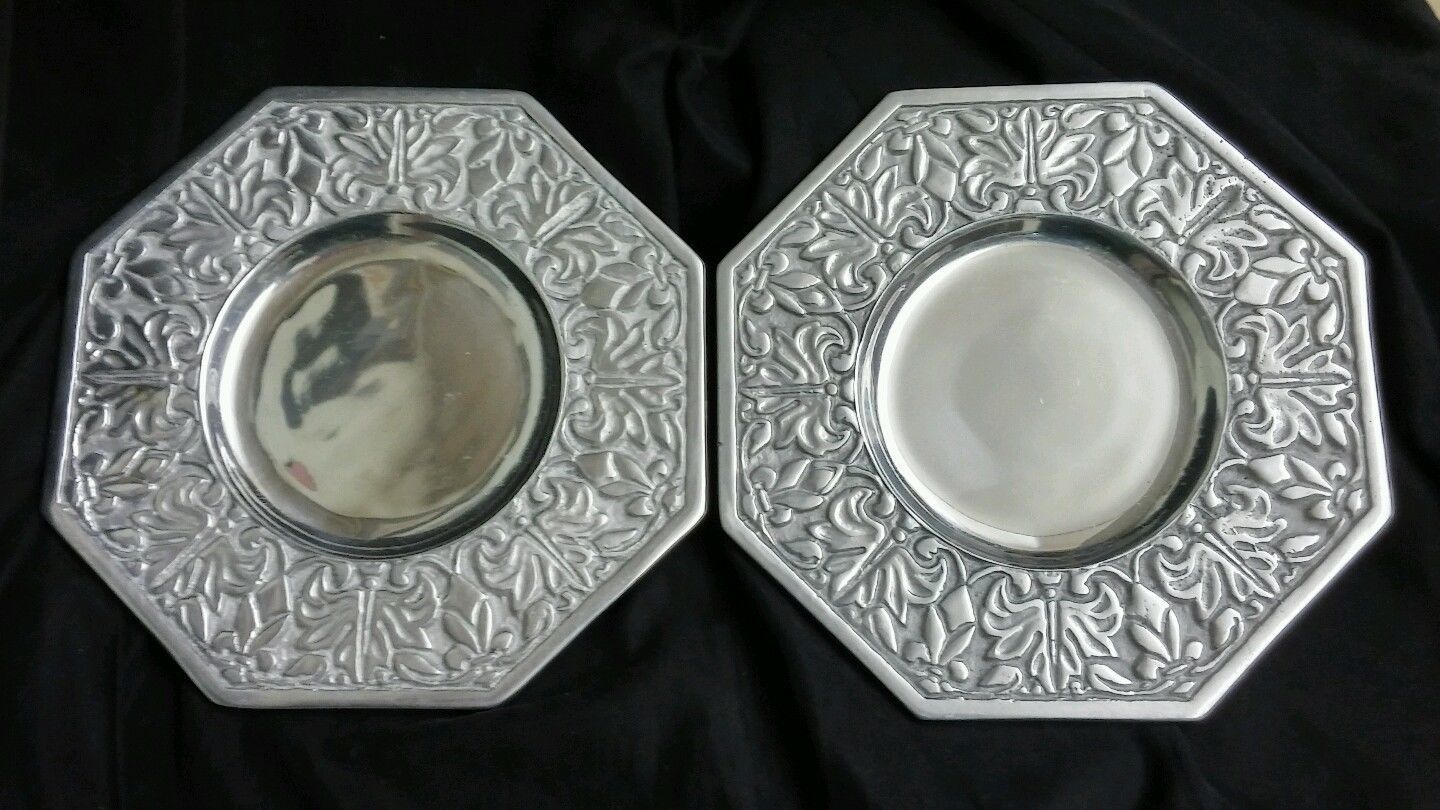 Set of Two PEWTER DECORATIVE OCTAGON PLATES Trinidad Collections Laguna ...