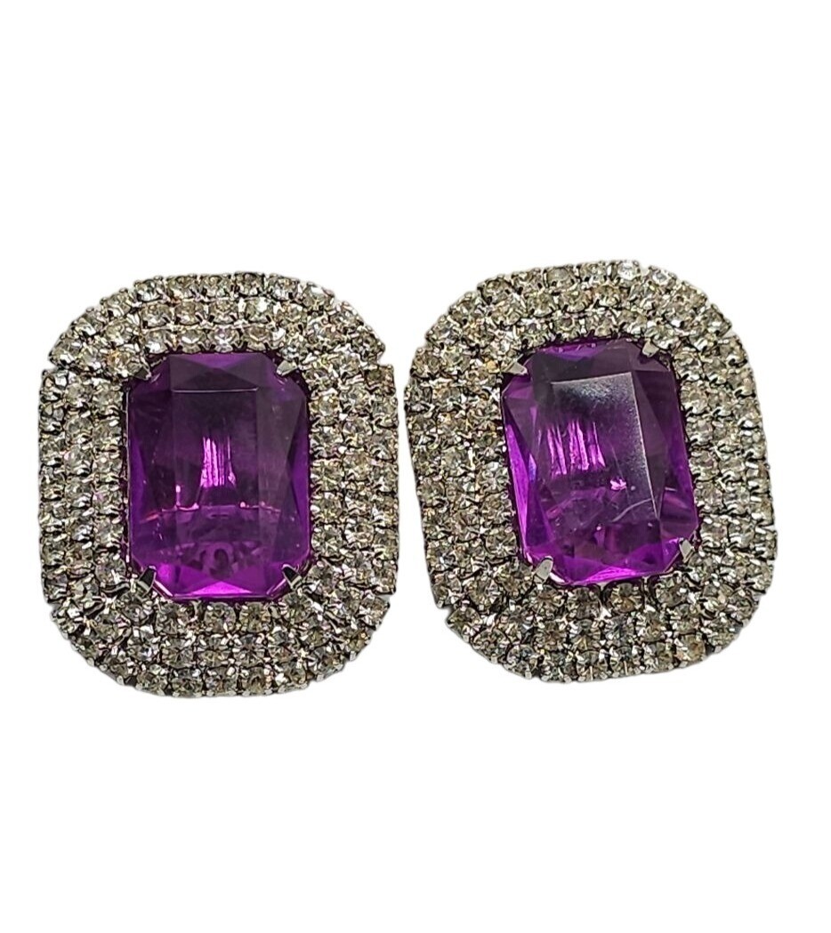 Large Purple Clear Glass Rhinestone Rectangle Bling C… - Gem
