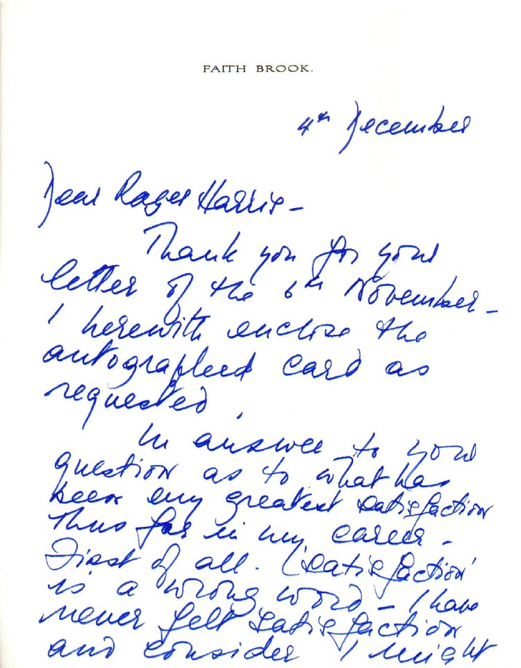 FAITH BROOK (+2012) - British Actress - The 39 Steps - Autograph Letter ...