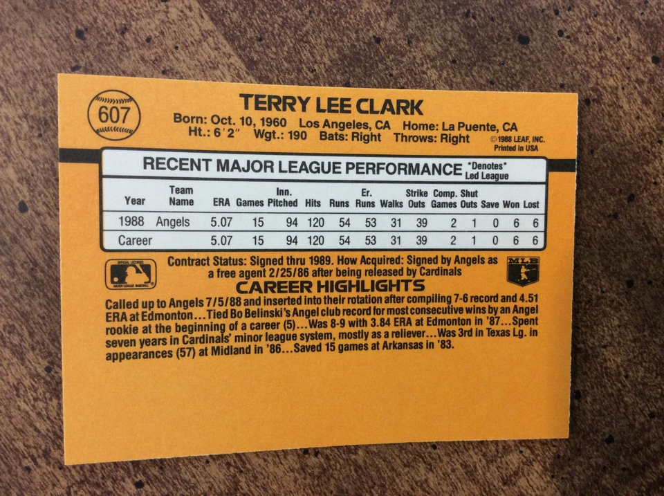 1989 Donruss #607 Terry Clark, California Angels Rookie card nm ib | eBay