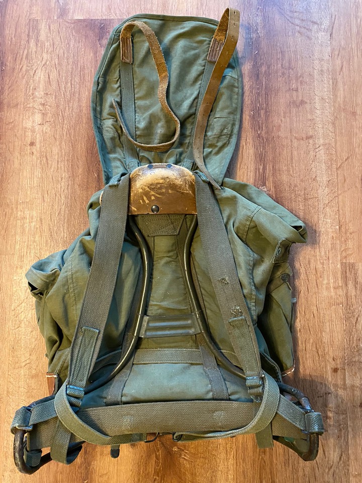 Vintage Army Rucksack Type 1 Green Canvas Framed Backpack Soft Leather ...