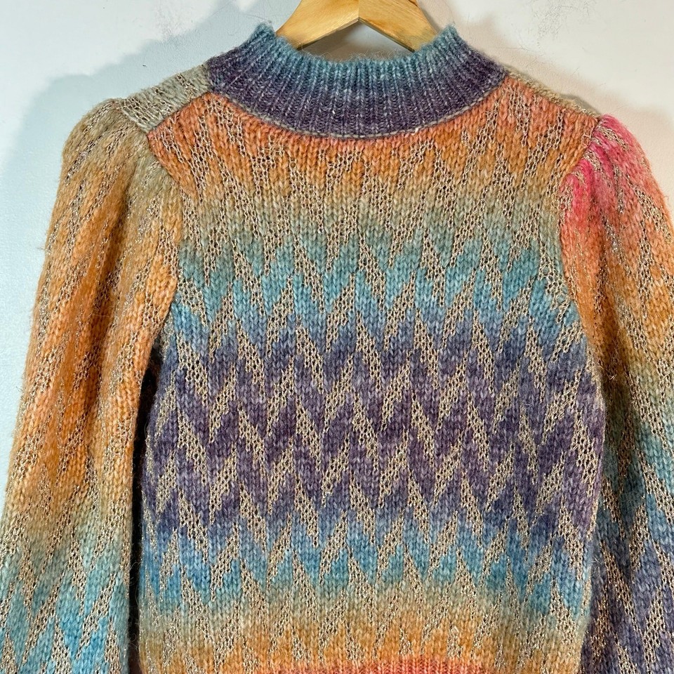 STRUT & BOLT rainbow chevron bishop sleeve wool blend womans sweater ...