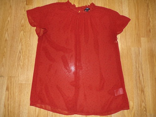 EXPRESS Ladies Sheer Top Red W/Black Polka Dots, Short Sleeves ...