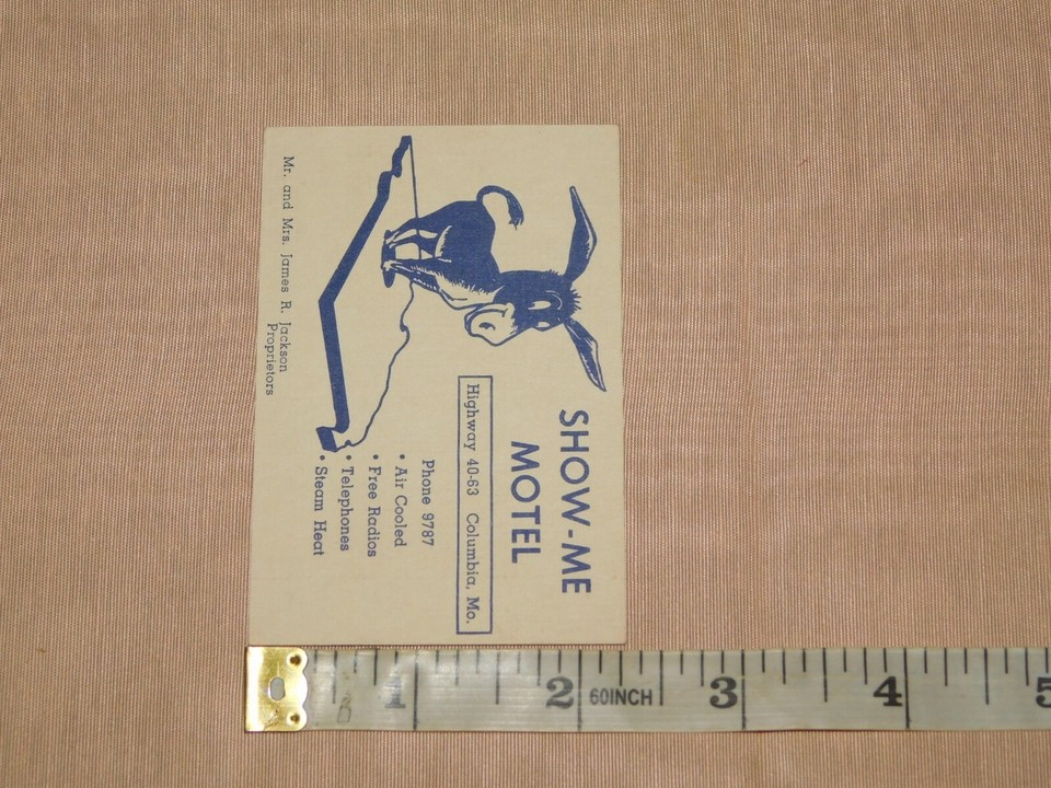 VINTAGE BUSINESS CARD SHOW ME MOTEL COLUMBIA MO JAMES R JACKSON ...